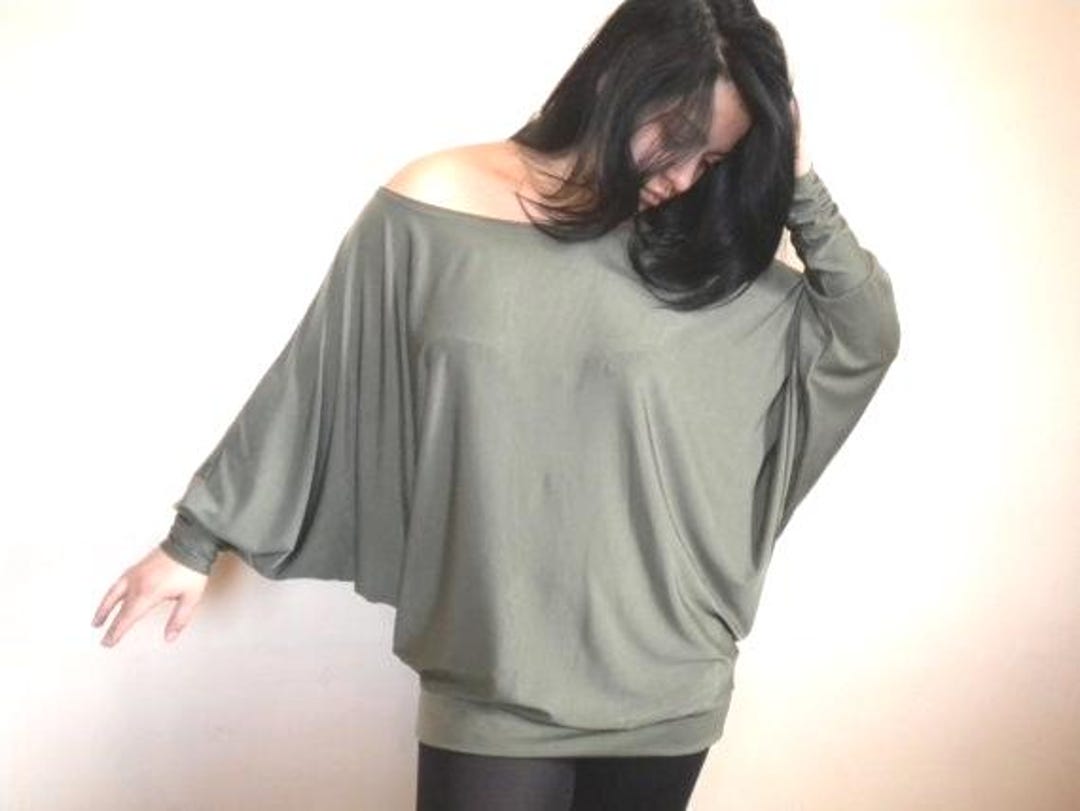 Off Shoulder Batwing Sleeve Sweater, Oversized Sweater Top, Plus Size ...