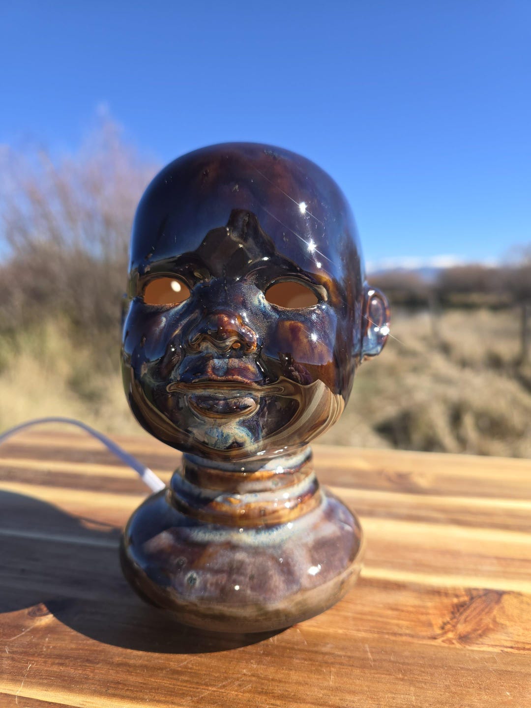 Obsidian Ember Doll Head Lamp — Hand-poured Ceramic by Deadwood Doll ...