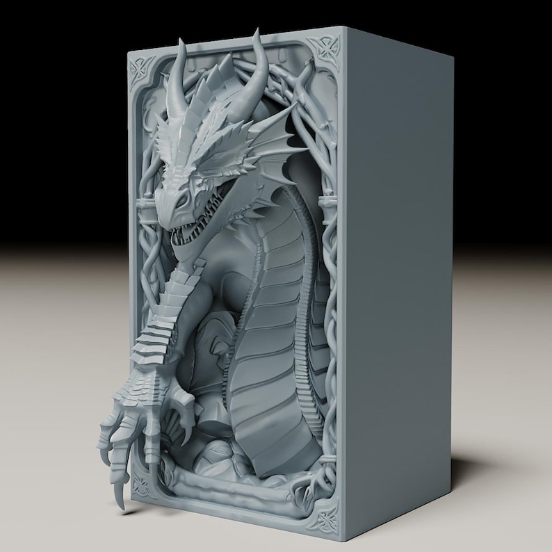 Dragon Book Nook STL: 3D Print Fantasy Bookshelf Art (digital STL File ...