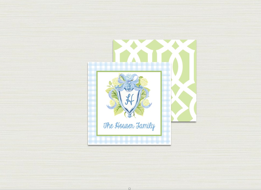 Personalized Family Crest Enclosure Cards, Custom Watercolor Gingham ...