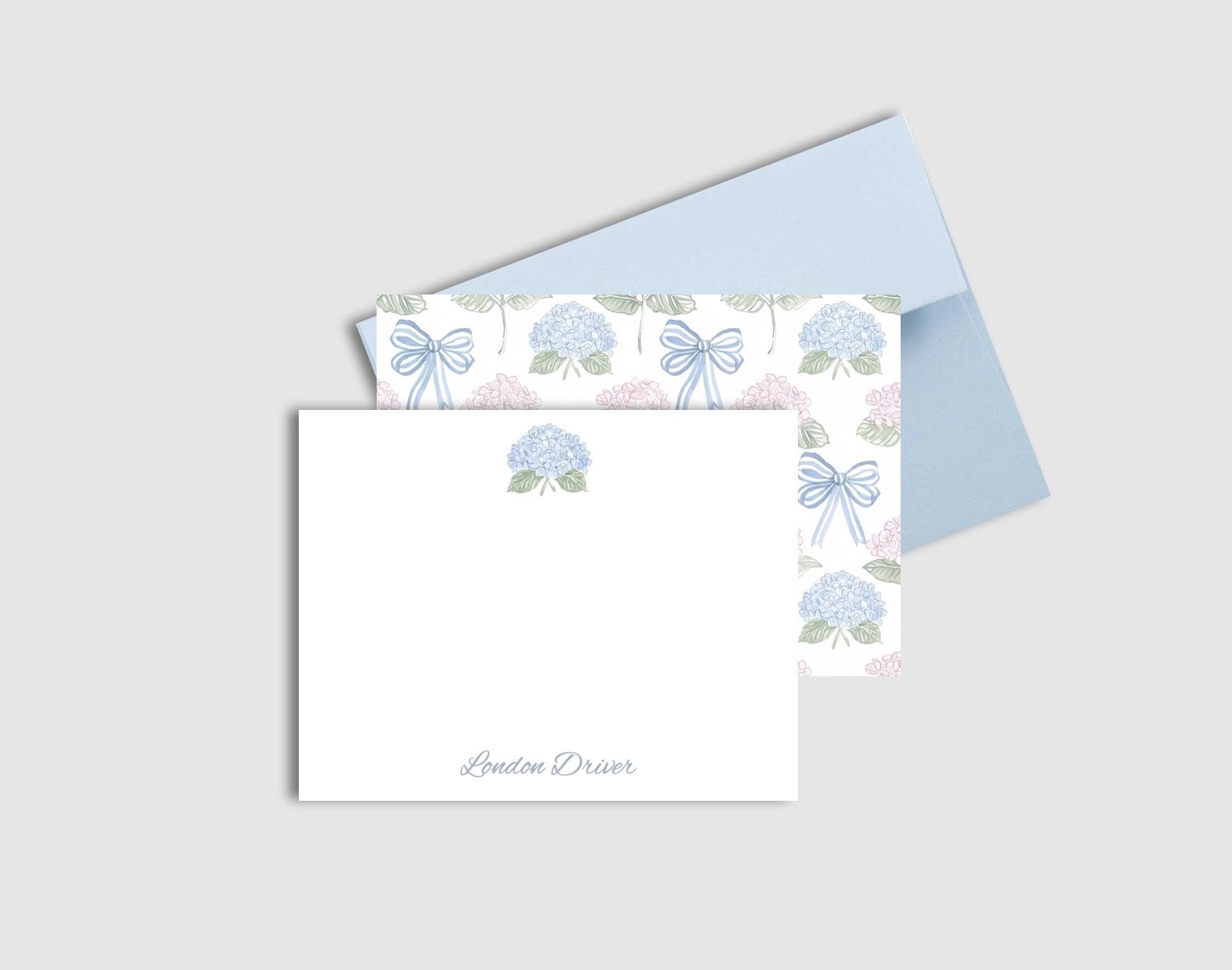 Custom Preppy Stationery, Grandmillennial Flat Note Cards, Hydrangea ...