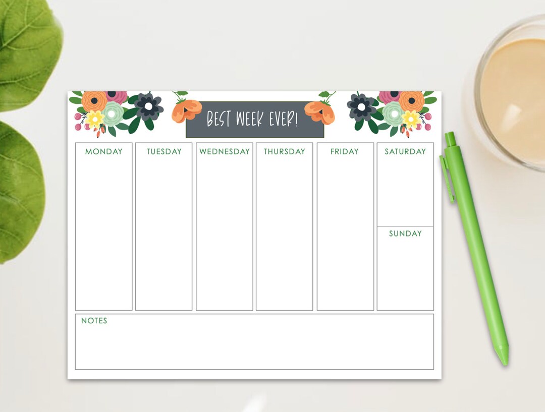 Weekly Calendar Notepads, 8.5 X 11 Inch Notepad, Floral Planner Pad, TO ...