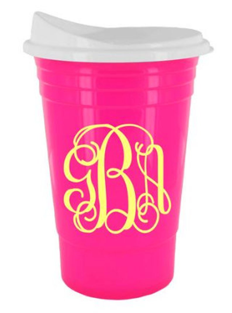 Monogrammed Double Walled Thick Plastic Cups for Bridesmaids, 16 Oz ...
