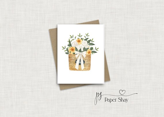Straw Basket Card Set. Watercolor Flowers. Note Cards. Blank - Etsy