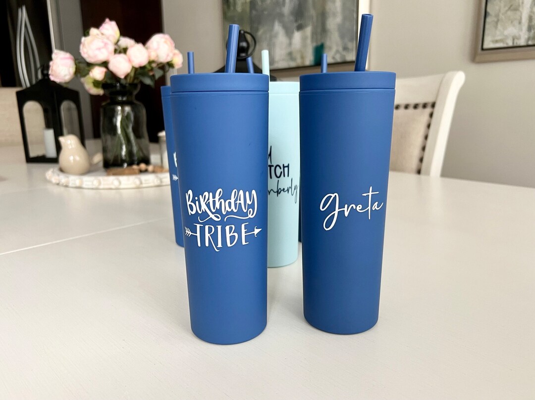 Customized 18 Oz. Skinny Tumbler, Pastel Matte Cups With Straws ...