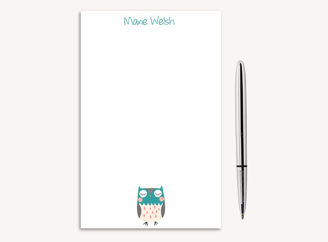 Owl NOTEPAD With Name, Personalized Notepad for Thank You Notes, Kids ...