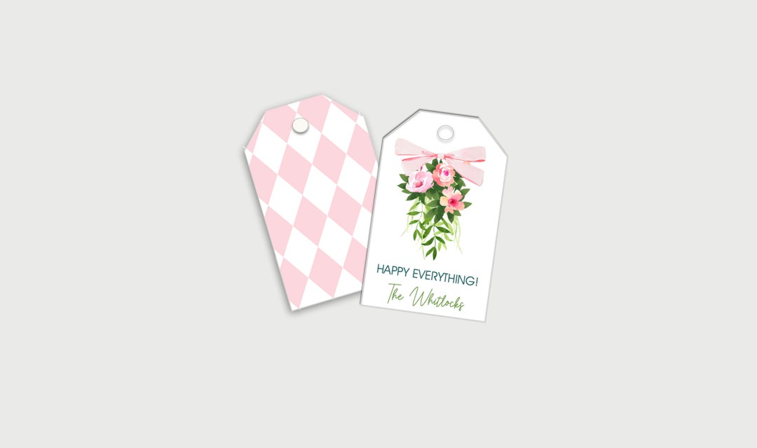 Personalized Pink Floral Swag Gift Tags, Custom Botanical Favor Tags ...