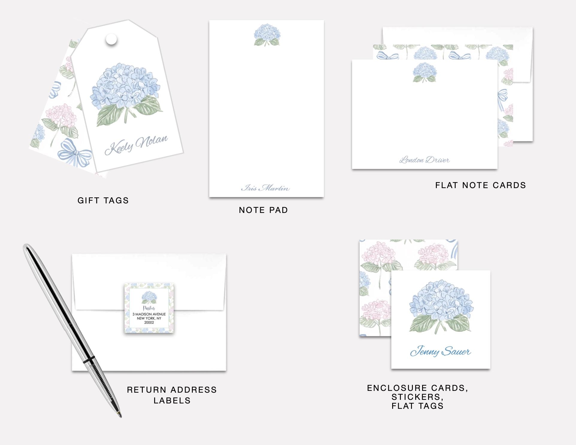 Custom Preppy Stationery, Grandmillennial Flat Note Cards, Hydrangea ...