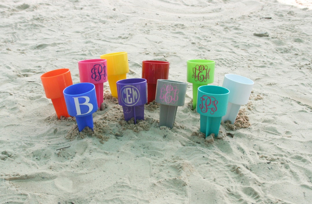 Monogrammed Beach Spiker for Drinks, Personalized Beach Cup, Sand Spike ...