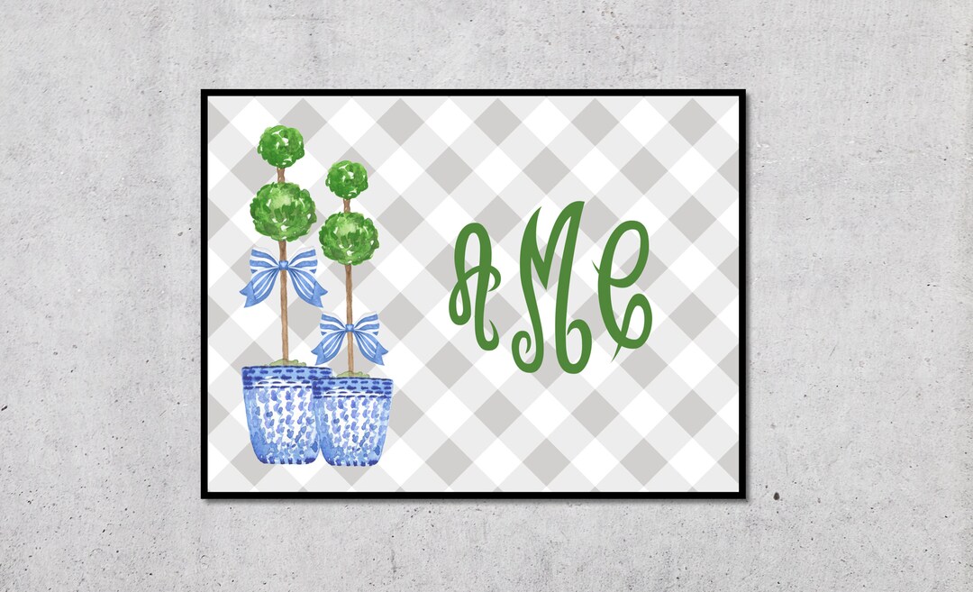 Monogram Welcome Mat, Gingham Door Mat for Front Porch, Family Name ...