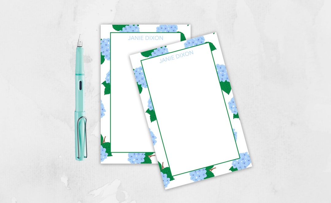 Personalized Notepad With Hydrangea Border, Custom Teacher Memo Pad, Feminine Stationery, to Do ...