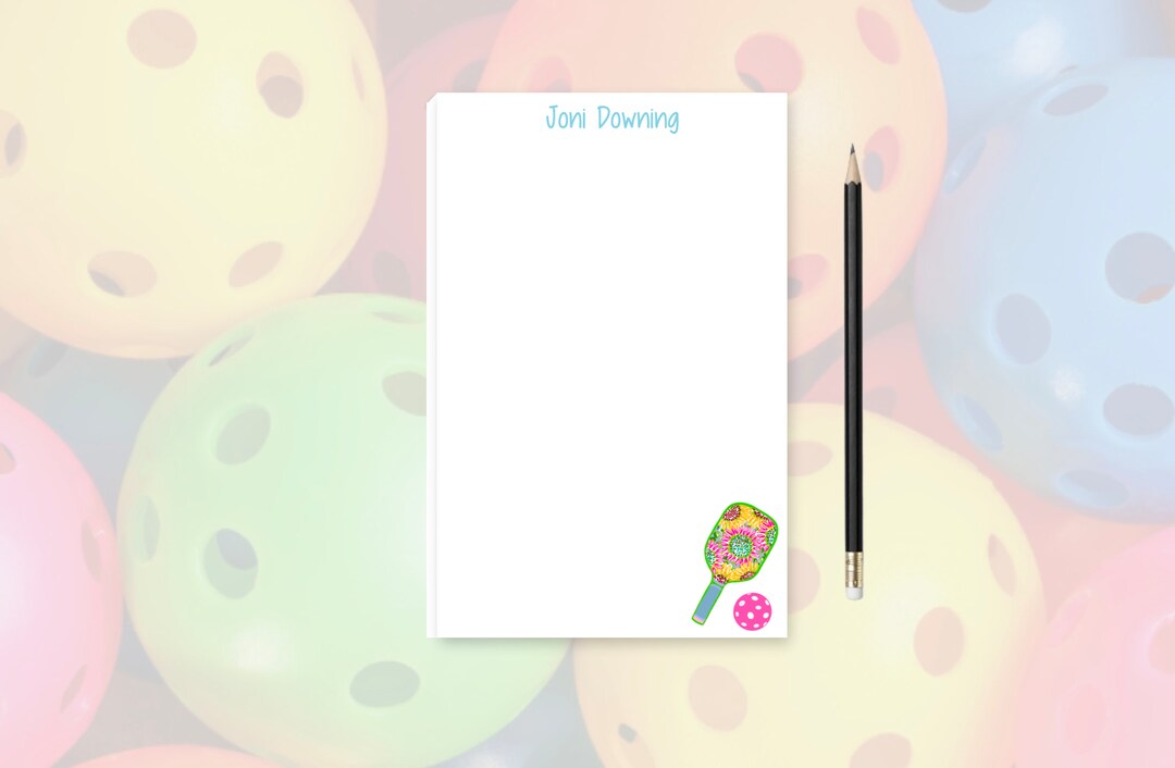 Floral Personalized Pickleball Notepad, Custom Stationery With Colorful ...