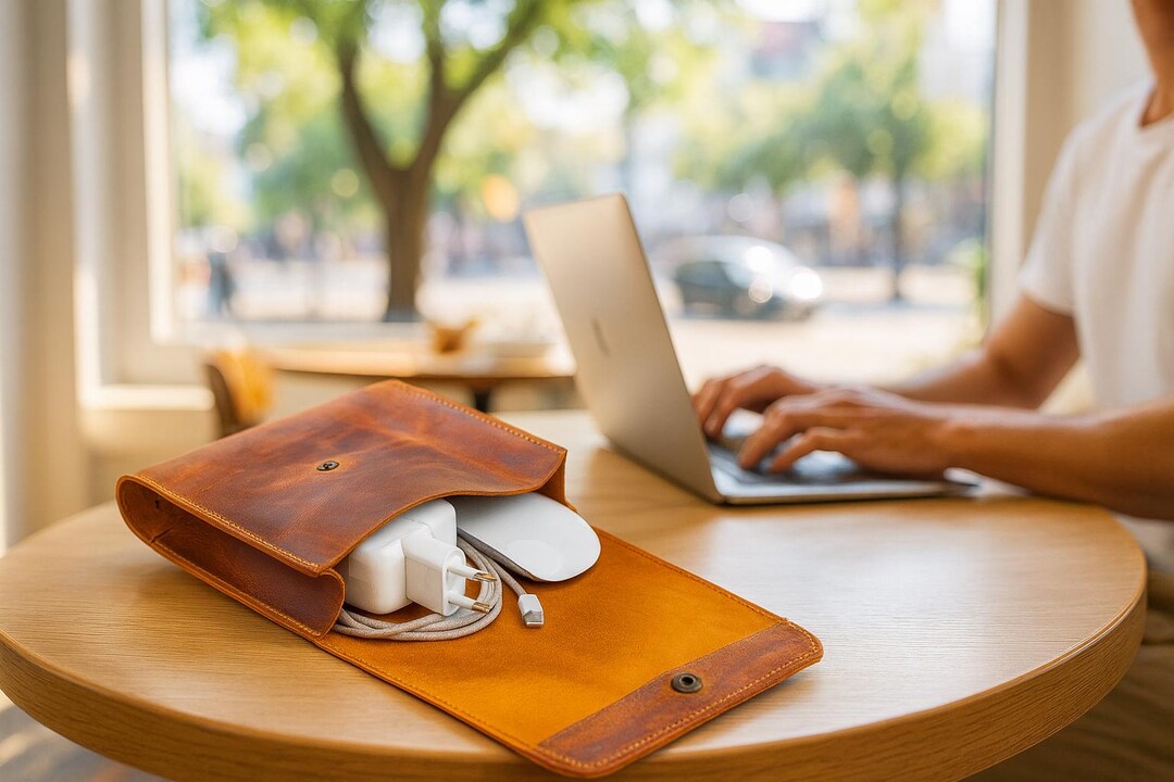 Distressed Leather Laptop Charger Organizer: Handmade Laptop Cable ...
