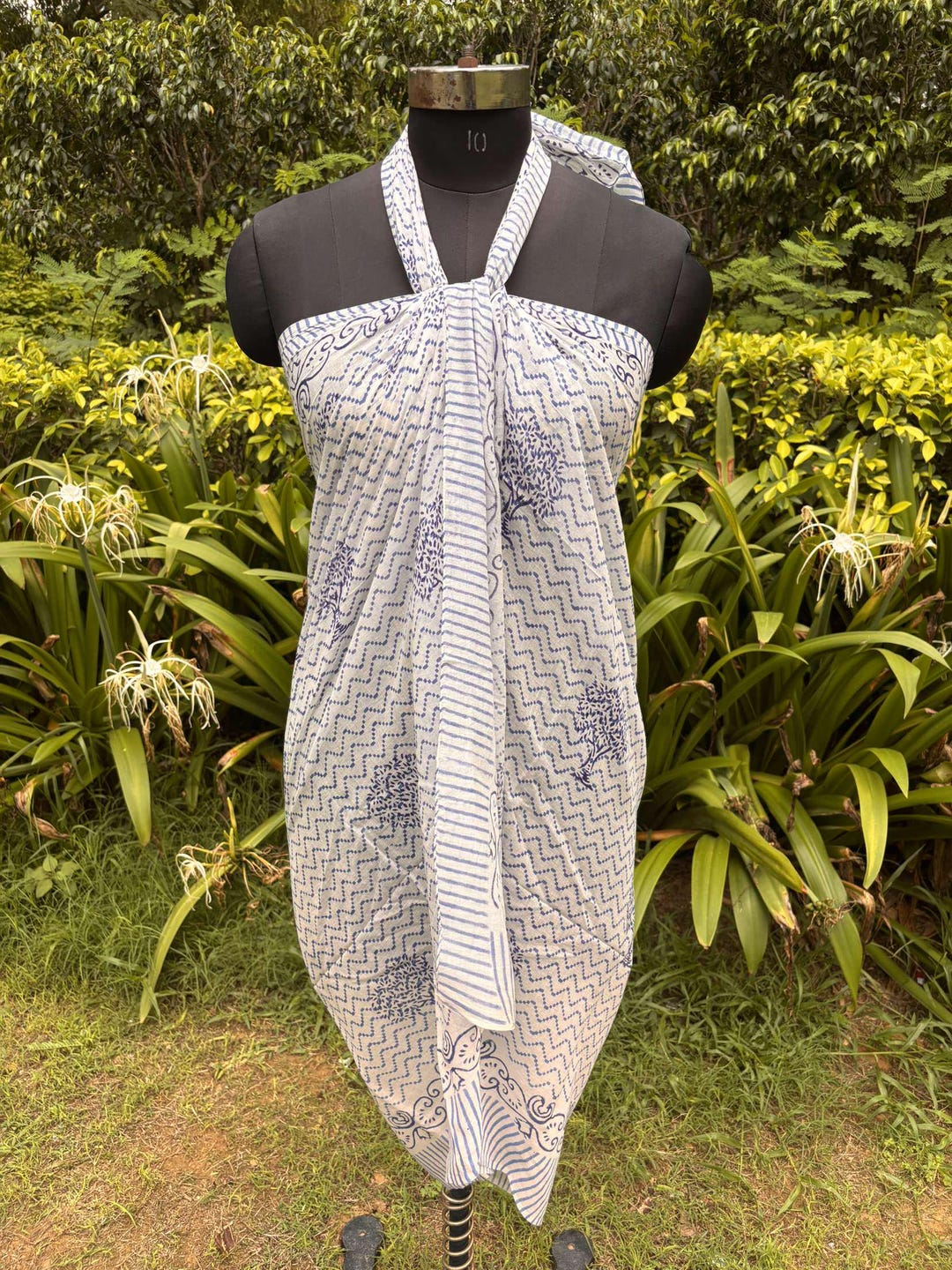 Blue Colour Printed Design Pareos Handmade Block Printed Cotton Sarong ...