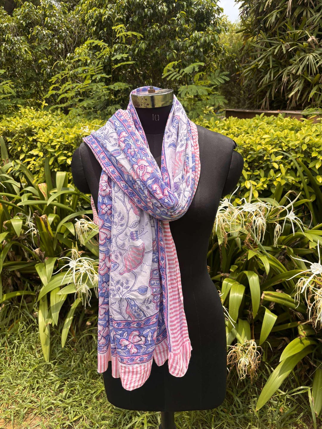 Hand Block Print Cotton Sarong: Purple Floral Beach Cover-up Travel ...