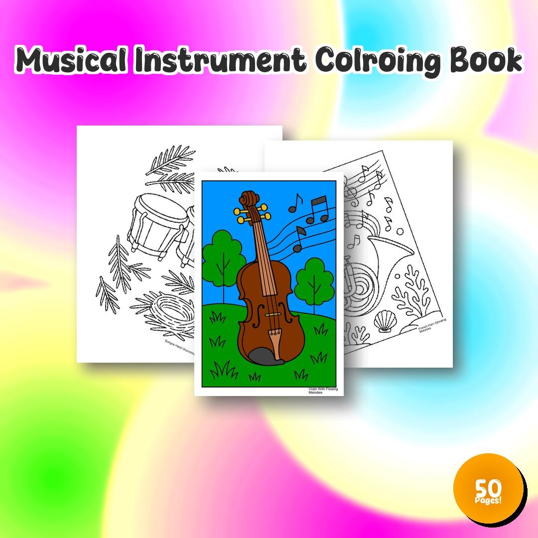 Musical Instruments Coloring Book - 50 Pages - Kids Printable PDF - Etsy