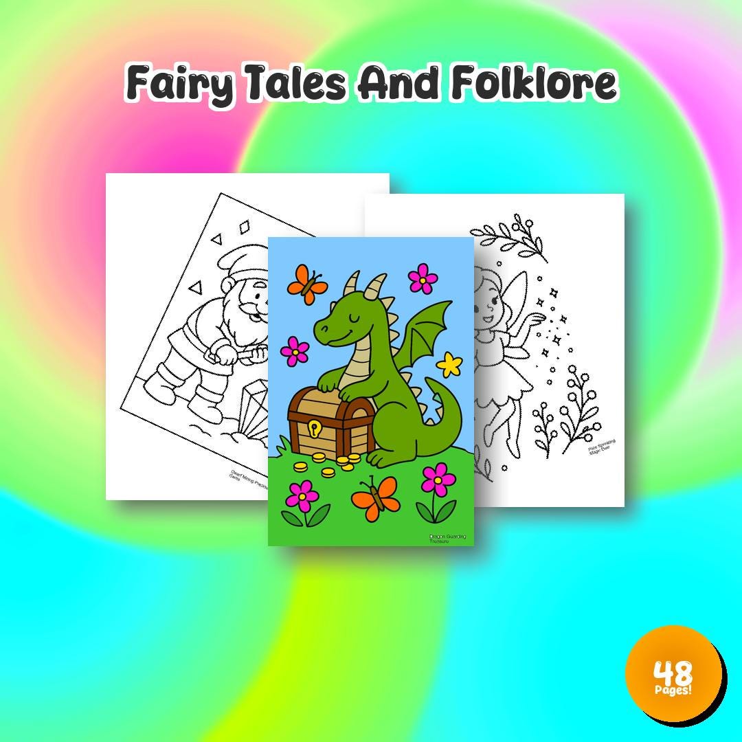 Printable Fairy Tales and Folklore Coloring Book - 48 Pages - Kids ...