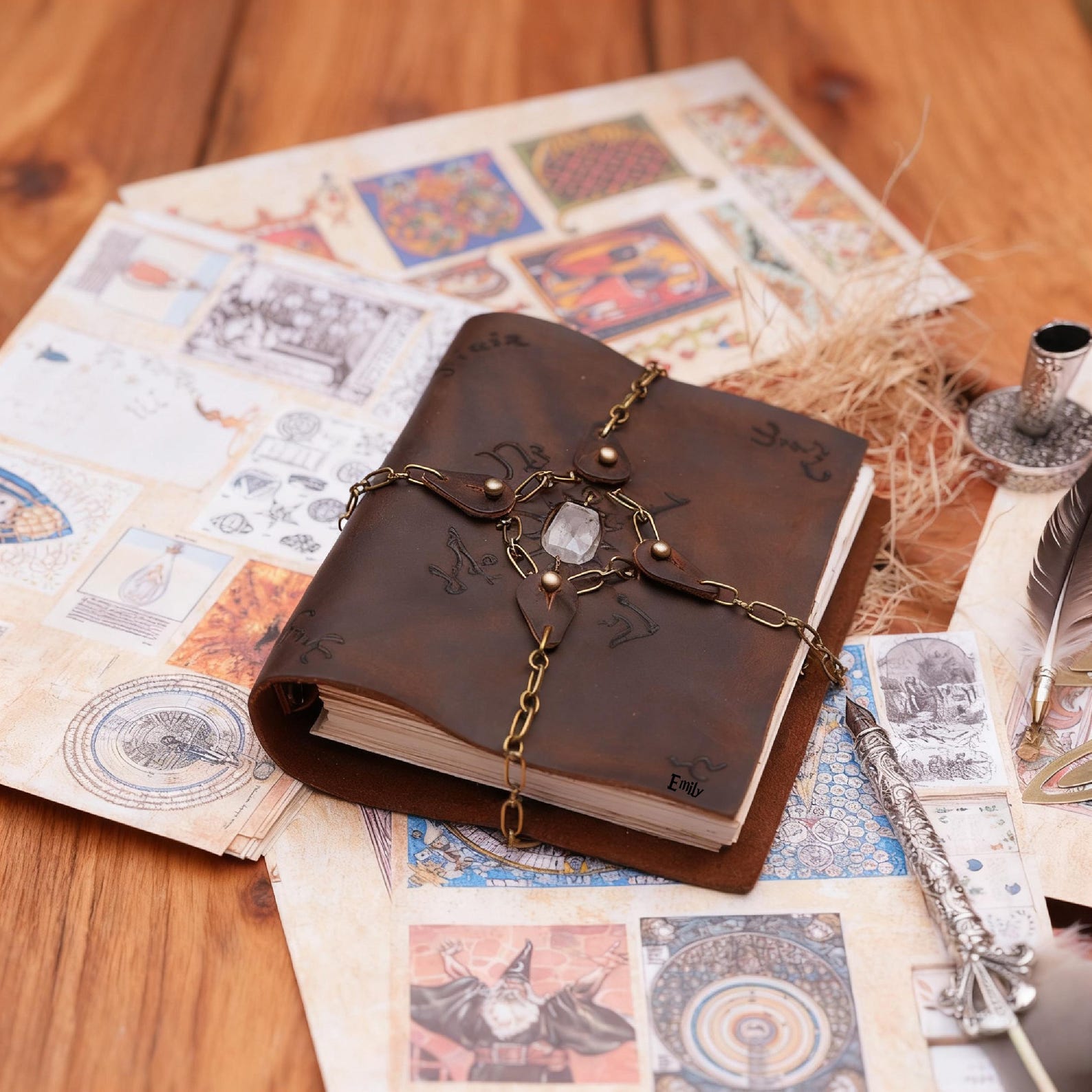Personalized Leather Magic Book, Vintage Chain Notebook Set, Magical ...