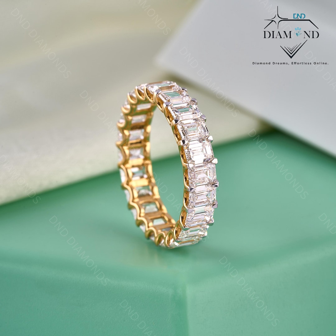 DND Diamonds 18K Solid Gold Emerald Cut Lab Grown Diamond Eternity Ring ...