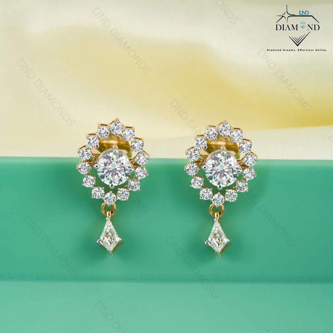 DND Diamonds Lab Grown Earrings | 18K Gold Drop Studs | 0.64 CT Round ...