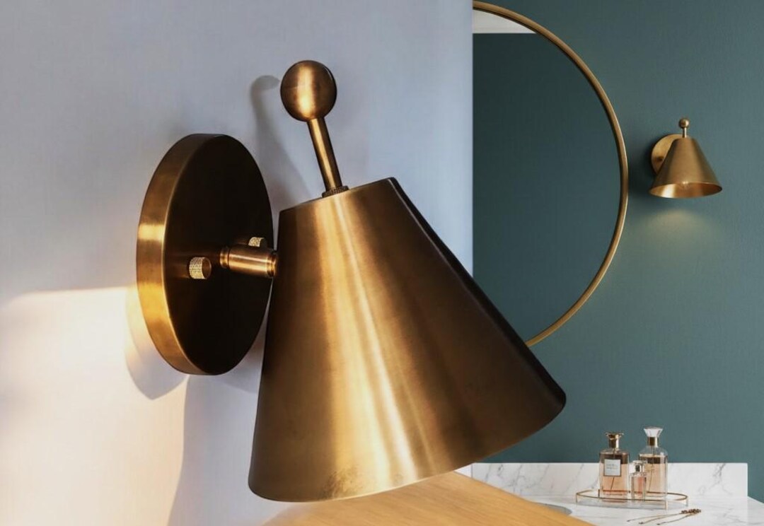 Handmade Brass Wall Sconce, Pivot Lamp With Finial Lighting |vanity ...