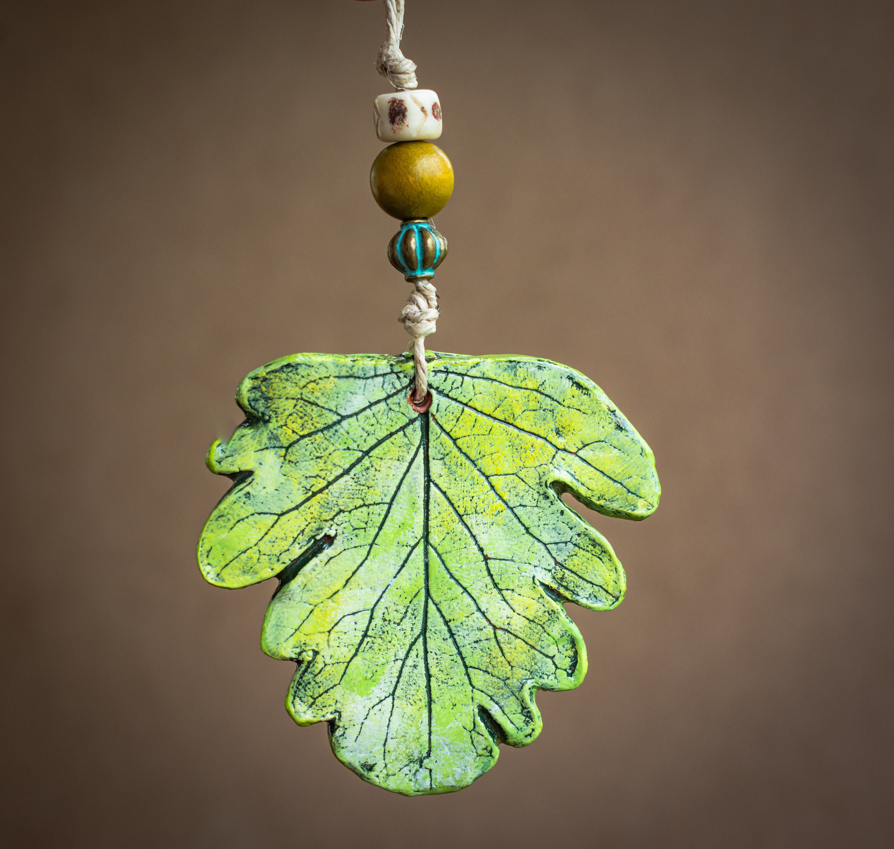 Ornament Real Snowberry Leaf Impression Clay Green Color Hemp Cord ...