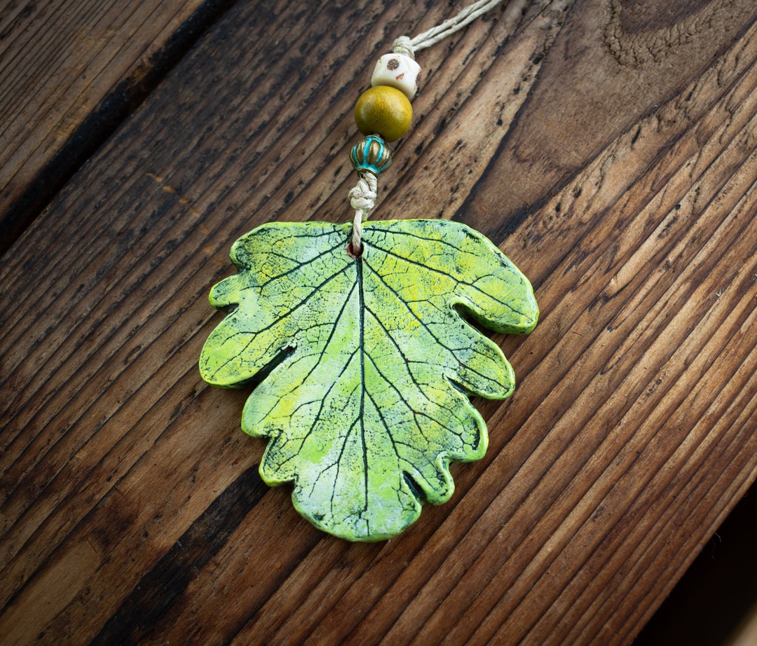 Ornament Real Snowberry Leaf Impression Clay Green Color Hemp Cord ...