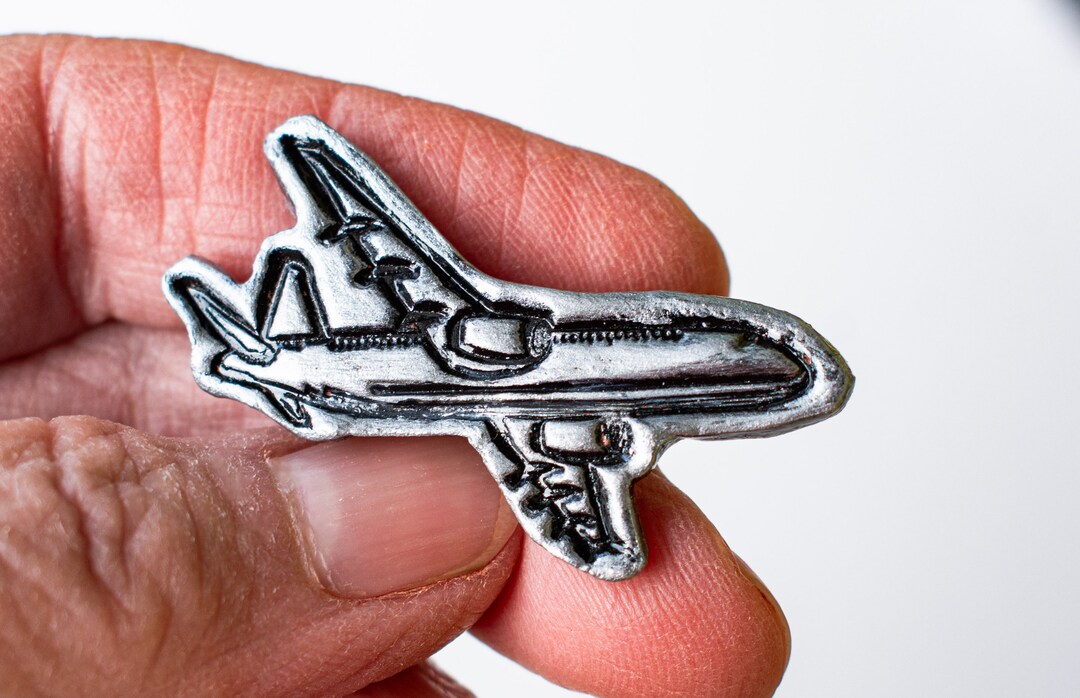 Pin Brooch Small Jet Airplane Travel Flight Silver Blue Color Clay ...