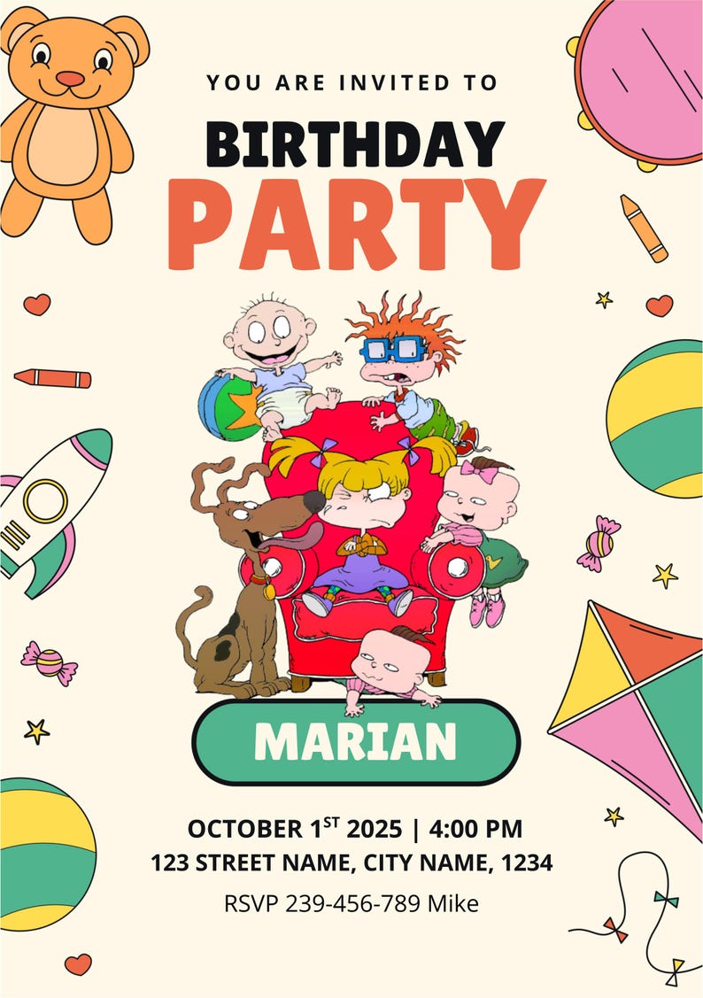 Rugrats Birthday Invitation: 90s Theme, Digital Template (5x7 Inches ...
