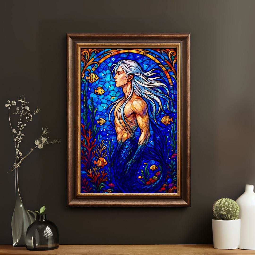Stained Glass Merman Art Puzzle(with Family, Bedroom, Decoration ...