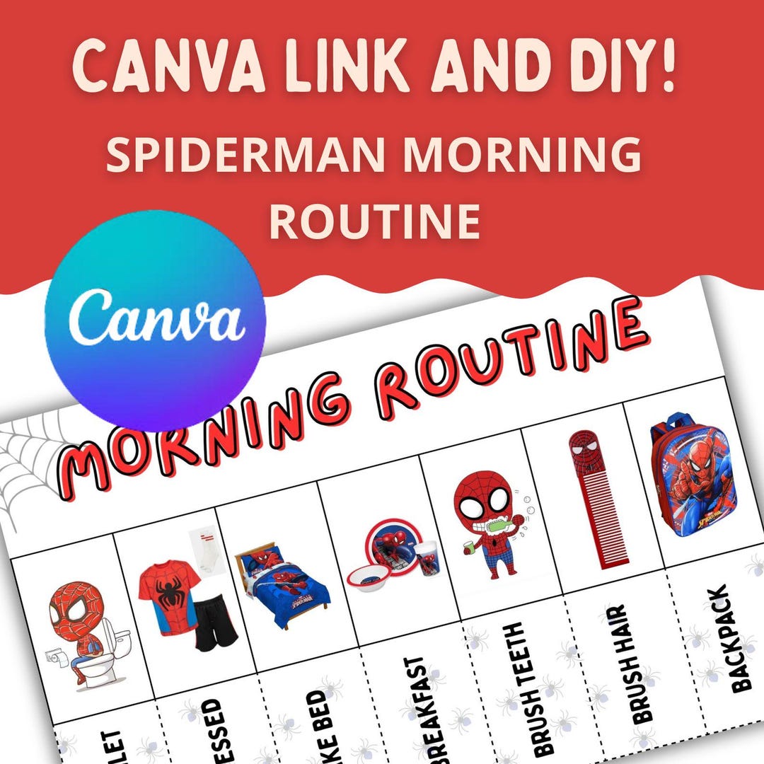 DIY Spider-man Morning Routine Chart: Visual Schedule for Kids (canva Link) - Etsy
