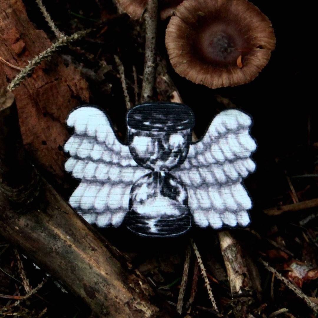 Gothic Brooch Winged Hourglass Pin Memento Mori Jewellery Victorian