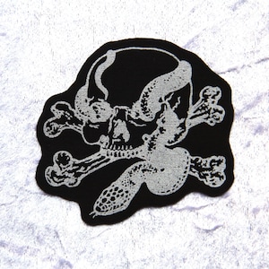 Vanitas Skull & Snake Patch, Silver Printed Sew on Fabric Badge, Bones ...