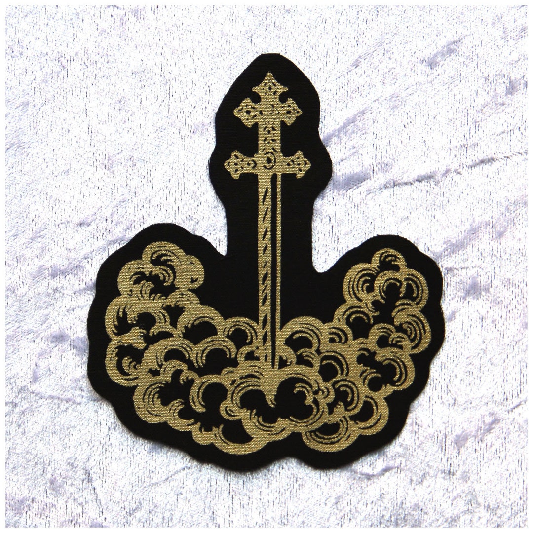Sword Applique, Printed Patch, Gold, Sew on Fabric Badge, Gothic ...