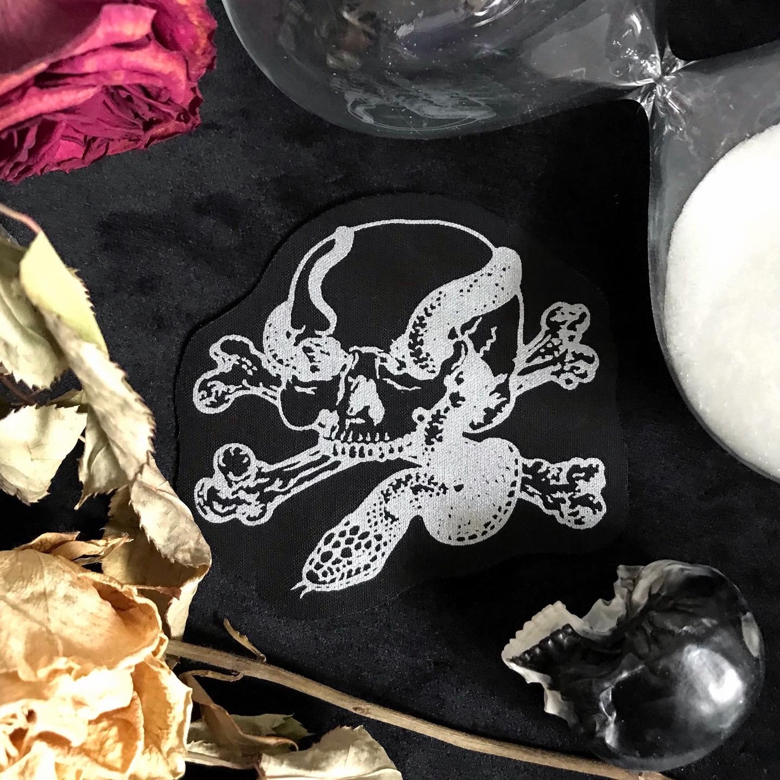 Vanitas Skull & Snake Patch Silver Printed Sew on Fabric - Etsy