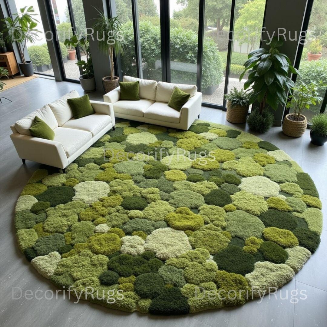 Hand Tufted Wool Rug | Moss Green, Organic Round Carpet - Etsy
