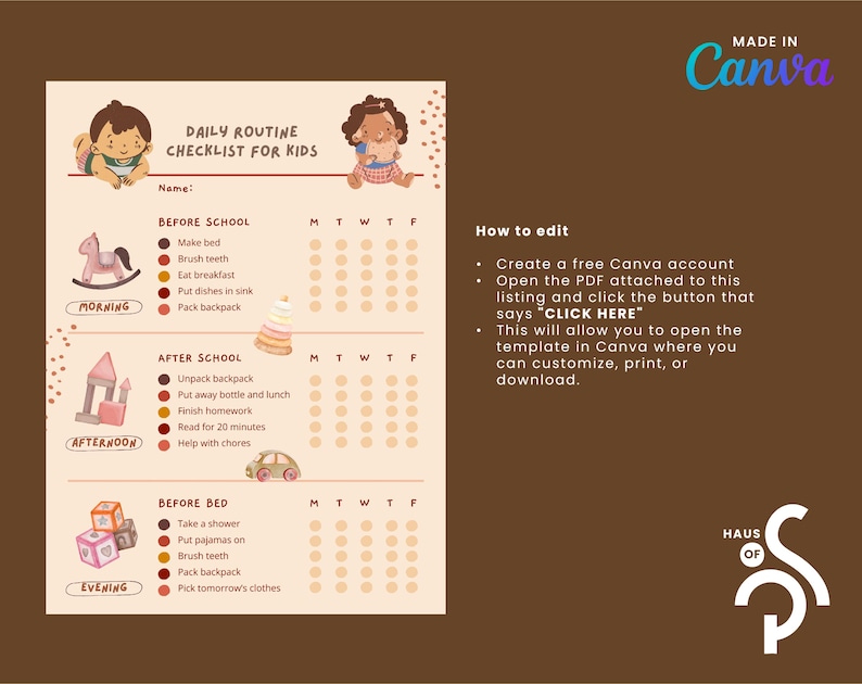 Daily Routine Checklist for Kids Printable | Morning, After School ...