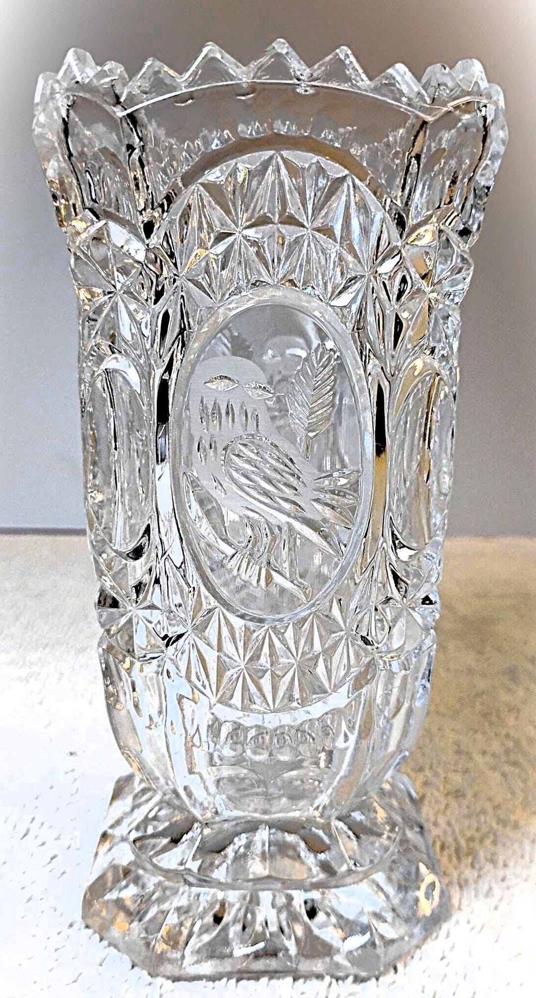 Vintage Hofbauer Byrdes Lead Crystal Glass Square Foot Vase - Etsy