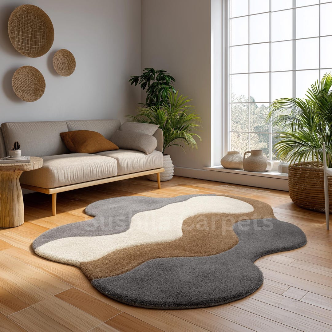 Earth Tone Abstract Blob Rug | Sculpted Wool Hand Tufted Rug | Modern ...
