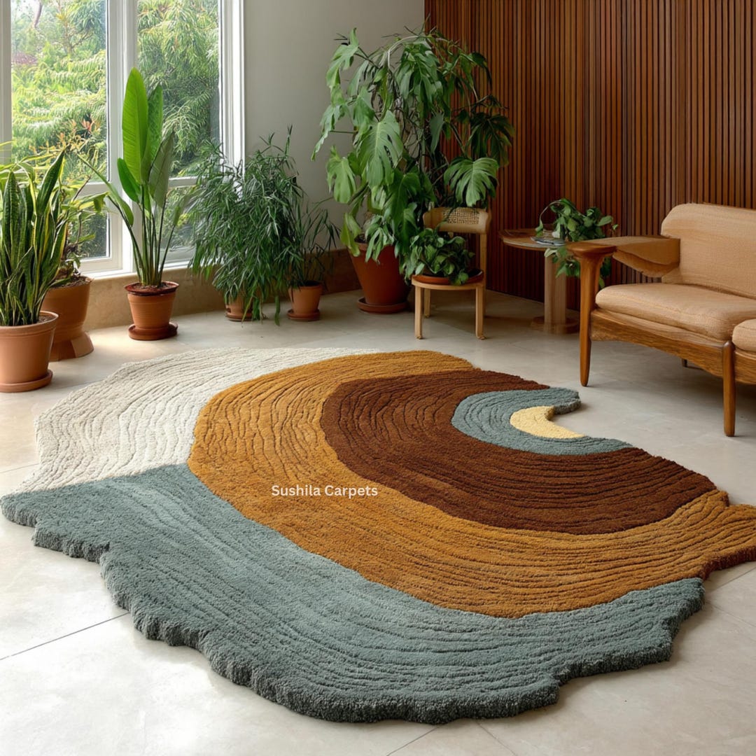 Earth Tone Rug, Organic Abstract Handmade Wool Rug With Layered Design ...