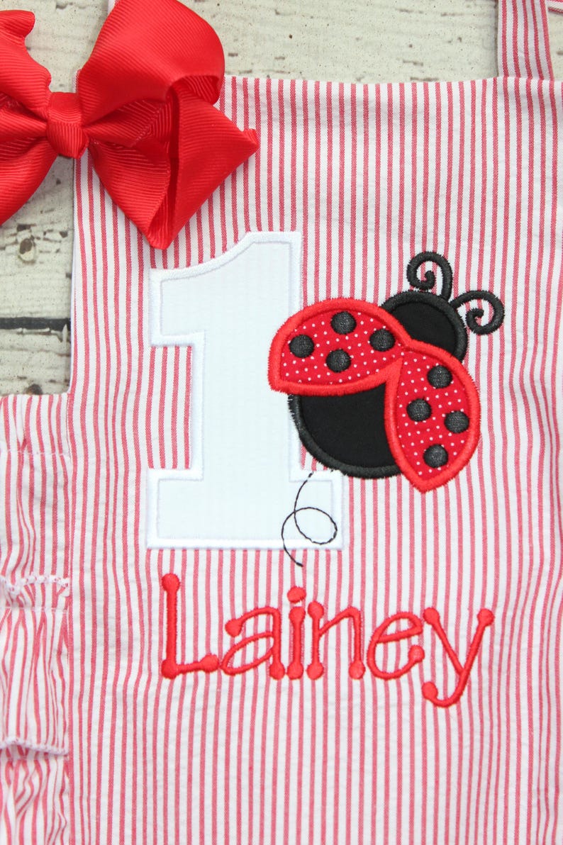 Monogrammed Ladybug First Birthday Bubble Outfit: Red Seersucker Custom Party Outfit - Etsy