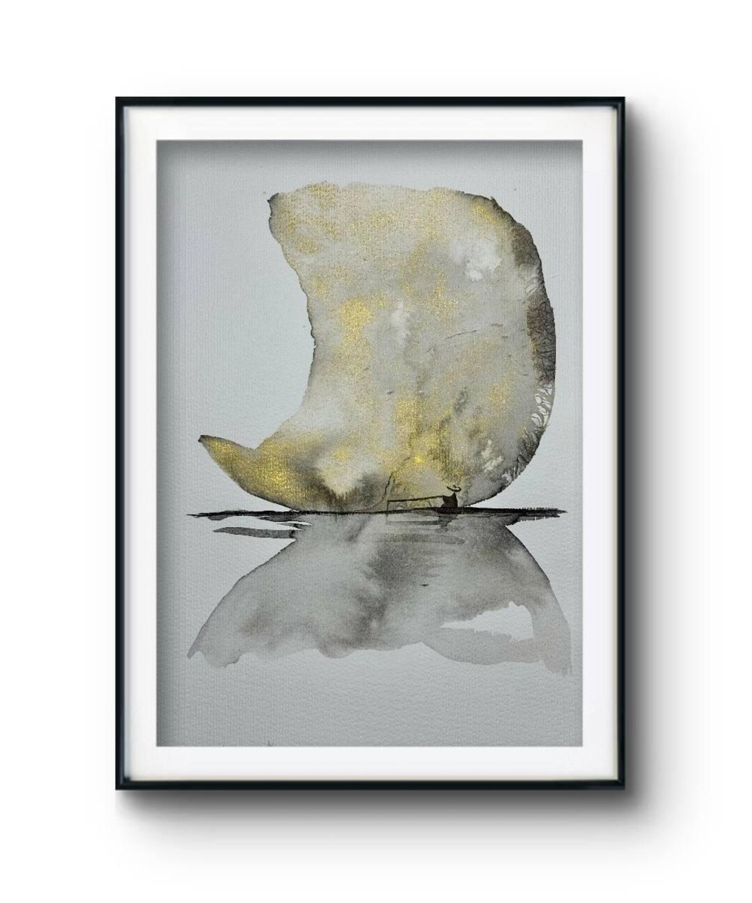 Row Boat Painting Chinese Original Art Abstract Watercolor Gold Zen ...