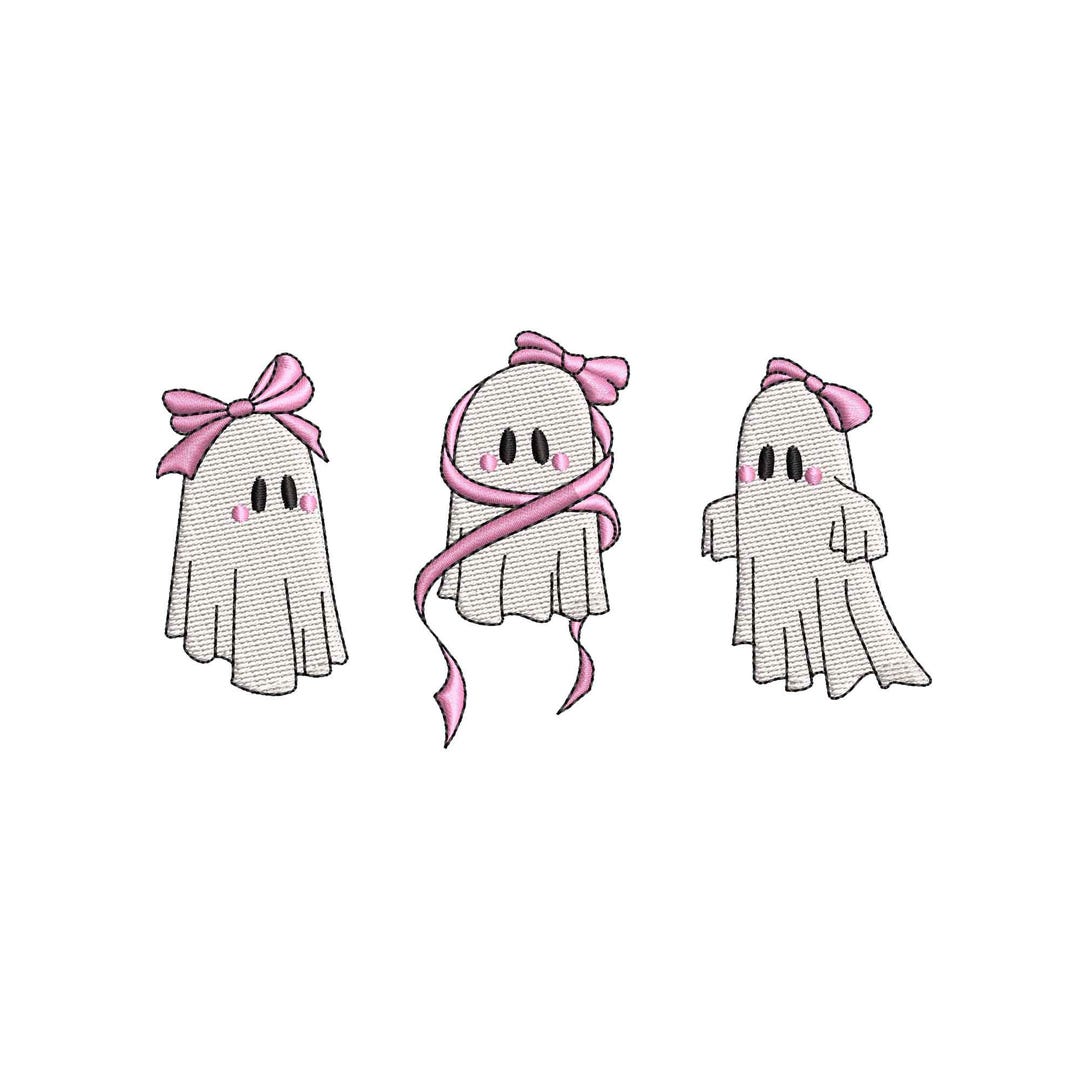 Cute Ghosts With Pink Coquette Bows Embroidery Design, Halloween ...