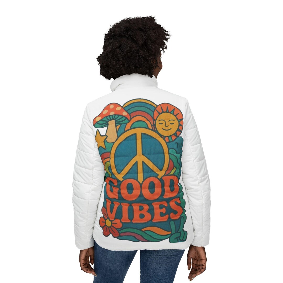 Good Vibes Peace Sign Jacket | Puffer Jacket - Etsy