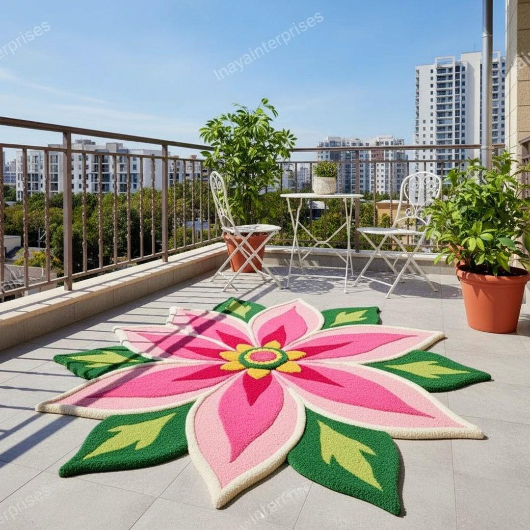 Hand-tufted Wool Flower Rug | Pink Lotus Carpet, Boho Home Decor ...