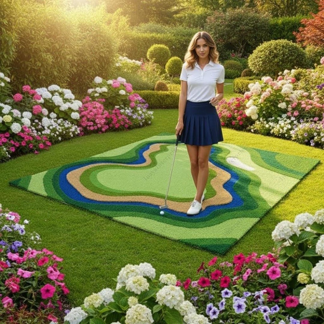 Green Grass Golf Course Wool Rug Golf-handmade Tufted High Low Texture ...