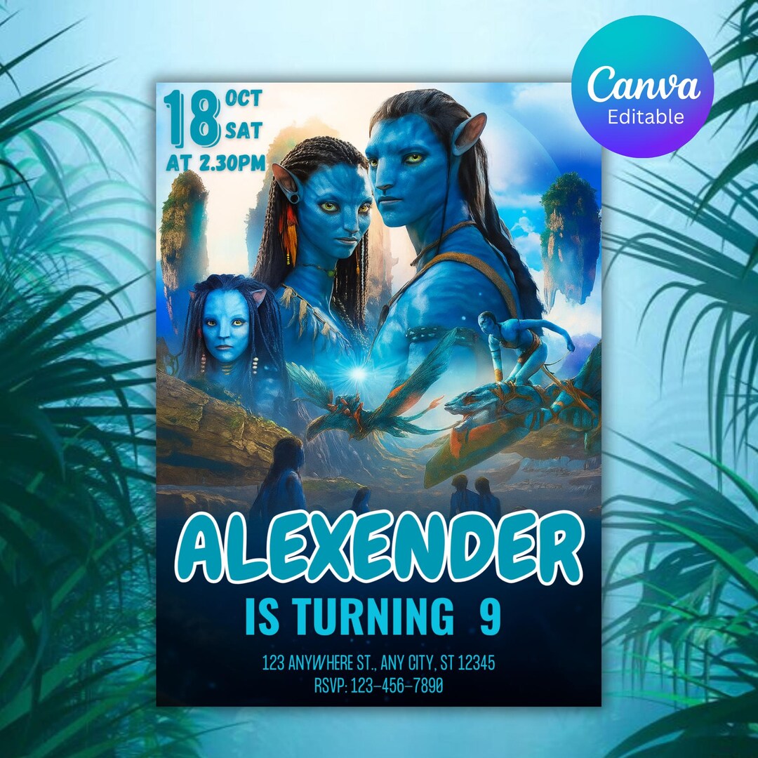 Avatar 2 Invite, Printable Avatar Invitation, Pandora Editable Birthday ...