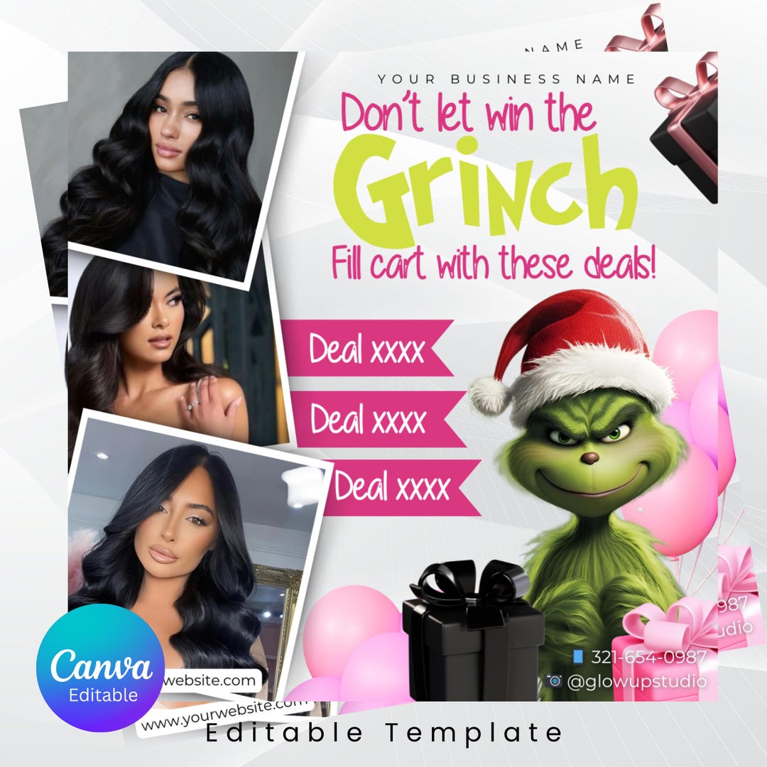 Grinch December Booking Flyer: Hair, Nail, Lashes Template (canva ...