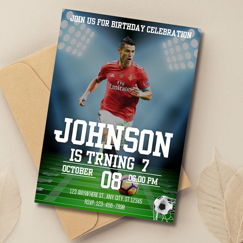 Cristiano Ronaldo Birthday Invitation, Editable Soccer Party Invite ...