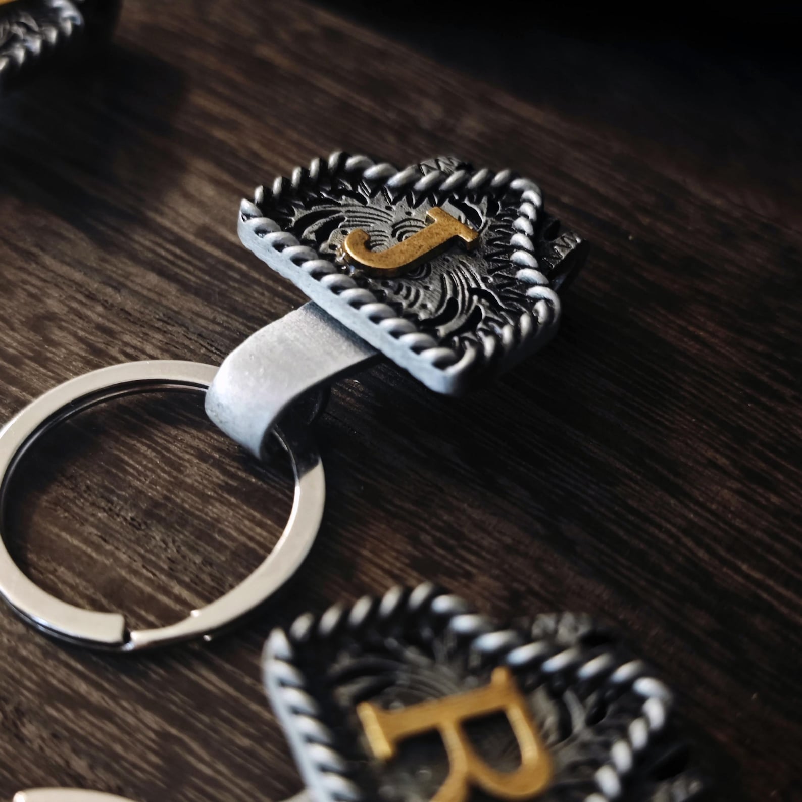 Vintage Leather Cow Tag Keychain: Copper Initial, Western Key Holder - Etsy